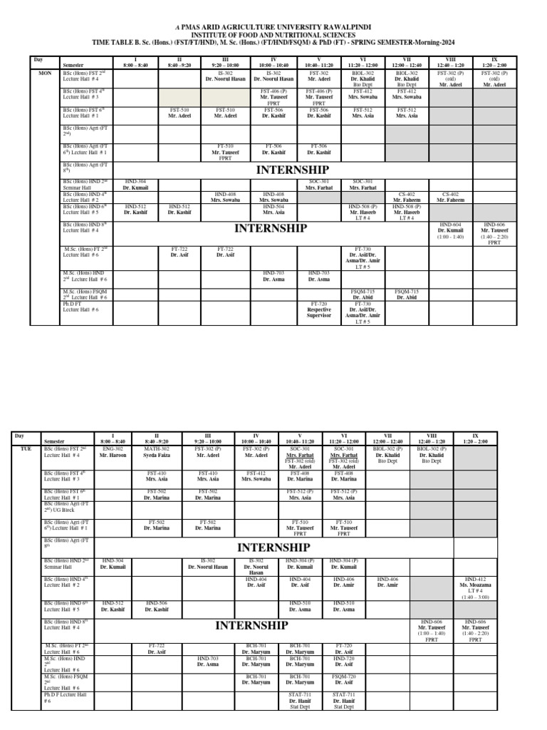 Ramzan Kareem-IfNS Time Table Spring 2024 | PDF | Titles | Vocational Education
