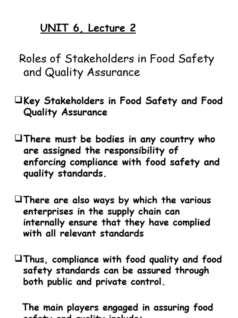 Unit 6 Lecture 2 Pdf Food Safety Safety