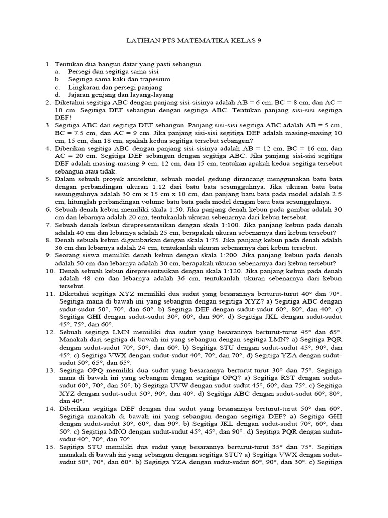 Latihan PTS Matematika Kelas 9 | PDF | Metode & Bahan Ajar | Seni