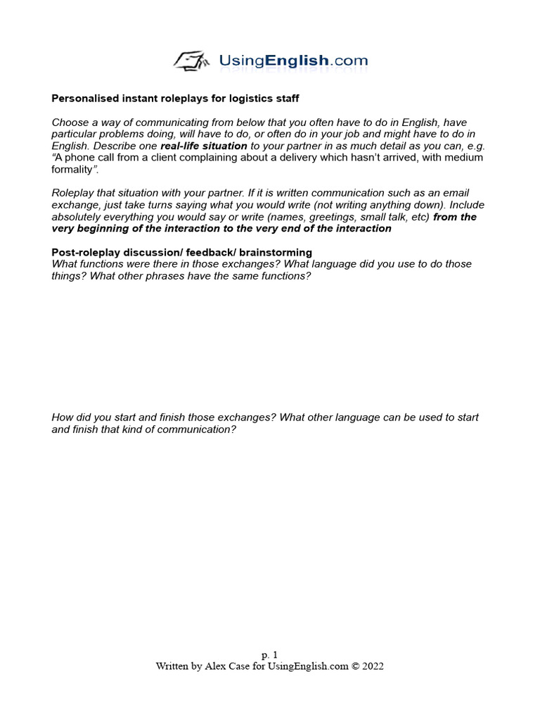 Personalised Instant Roleplays For Logistics | PDF | Communication ...