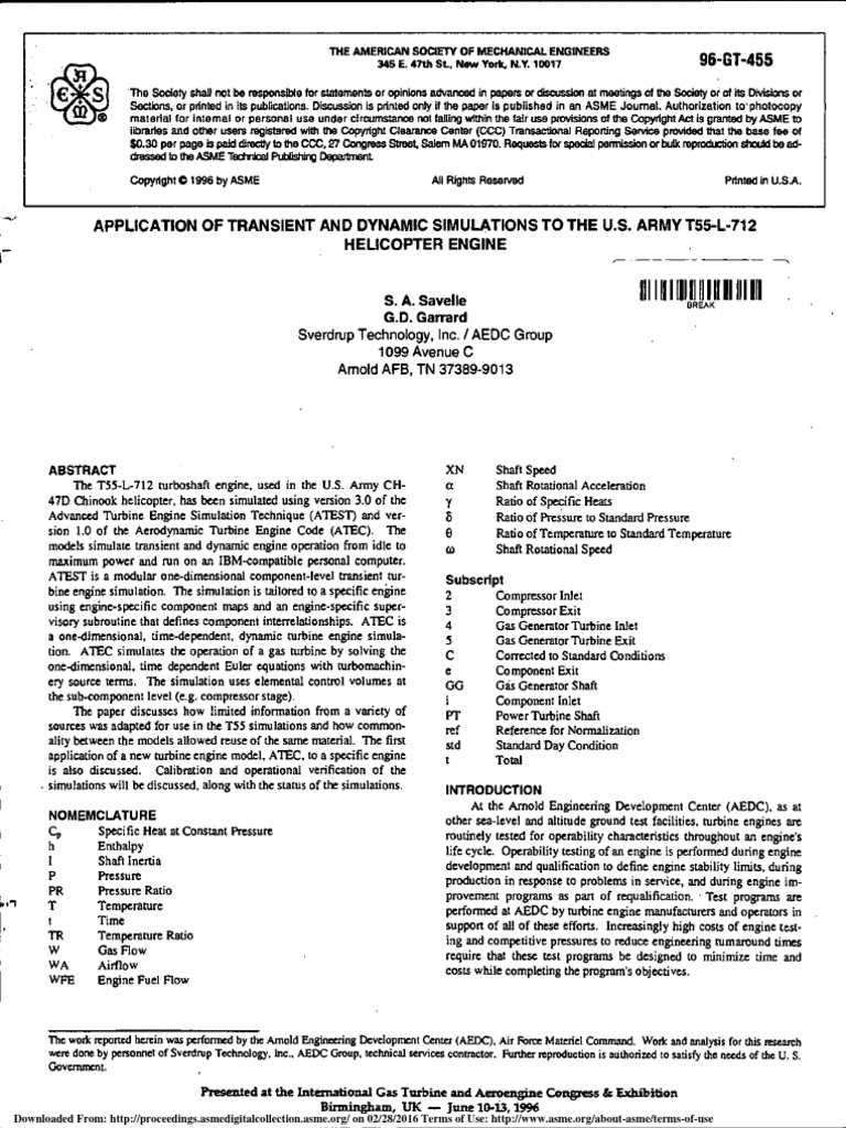 Application of Transient and Dynamic Simulations To The U.S. Army T55-L-712 | PDF