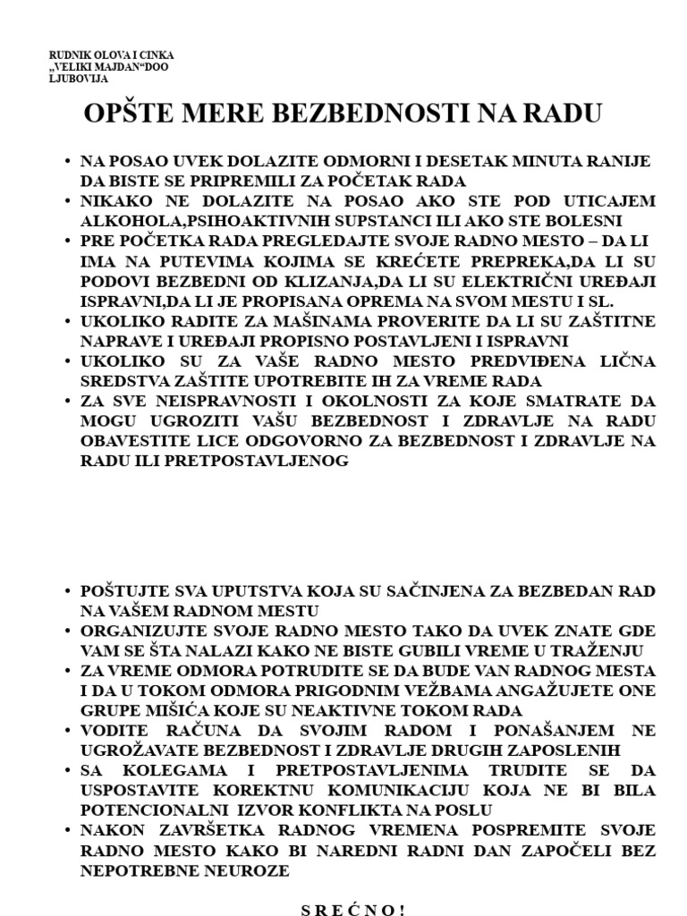 Opšte Mere BZR | PDF