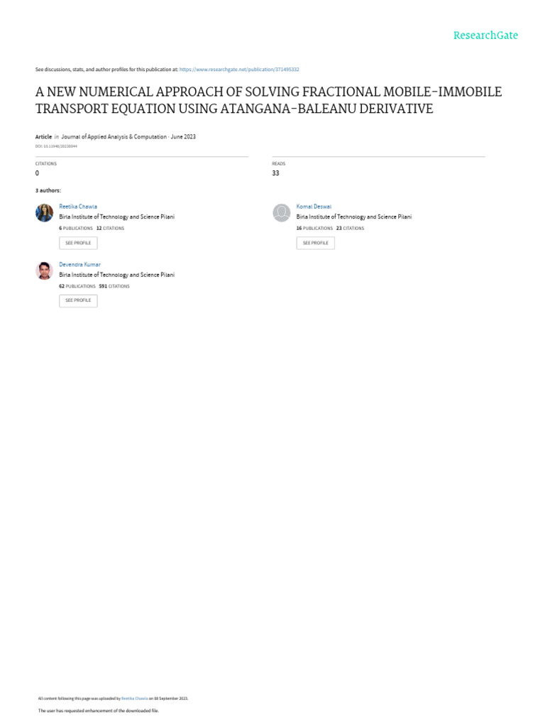 A New Numerical Approach Of Solving Fractional Mobile Immobile Transport Equation Using Atangana