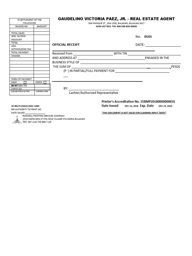 Atp Official Receipt Sample | PDF