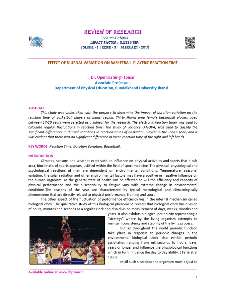 Effect of Diurnal Variation On Basketball Players' Reaction Time | PDF ...