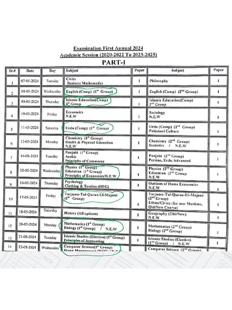 11and 12 Date Sheet 2024 | PDF