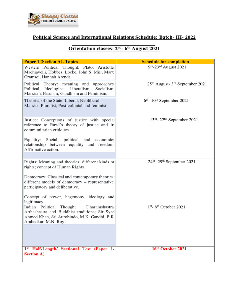 PSIR Schedule Batch 4 | PDF | Political Philosophy | Globalization