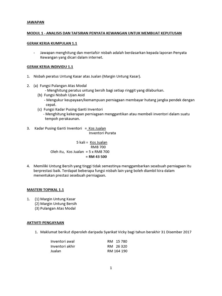 Jawapan Buku Teks Prinsip Perakaunan Tingkatan 5 | PDF