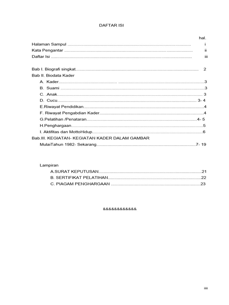 Daftar Isi Profil Kader | PDF