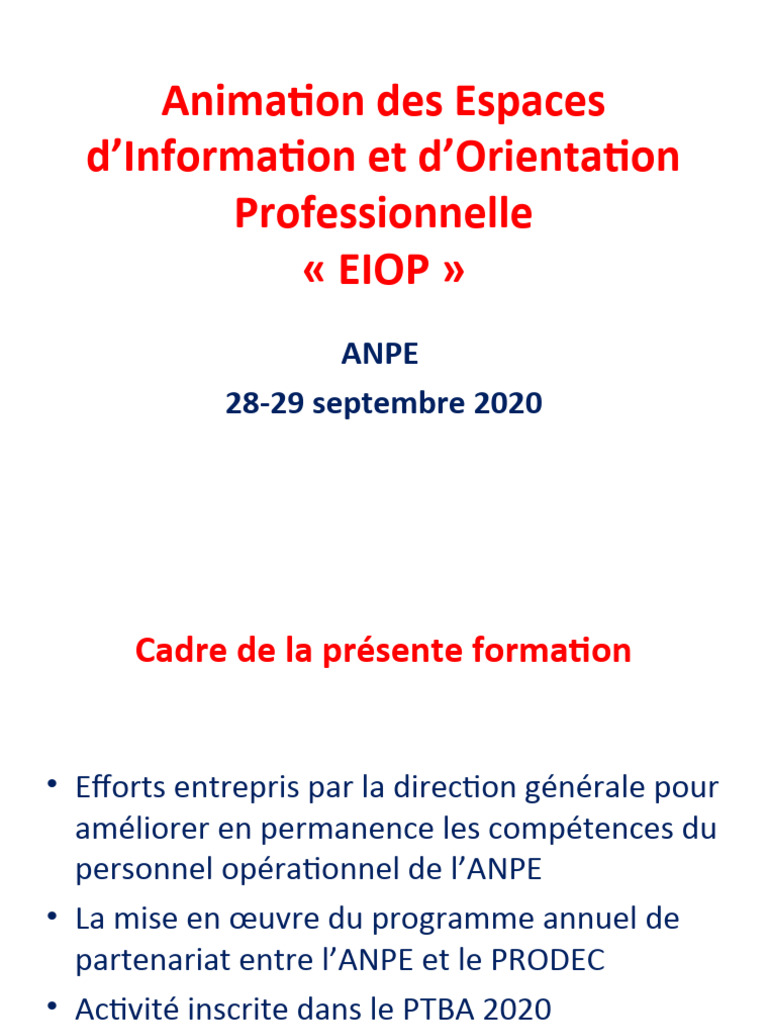 Animation Des Espaces EIOP ANPE | Télécharger gratuitement PDF ...