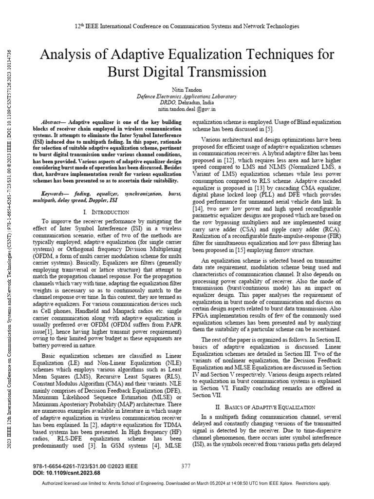 Analysis_of_Adaptive_Equalization_Techniques_for_Burst_Digital_Transmission | PDF | Orthogonal ...