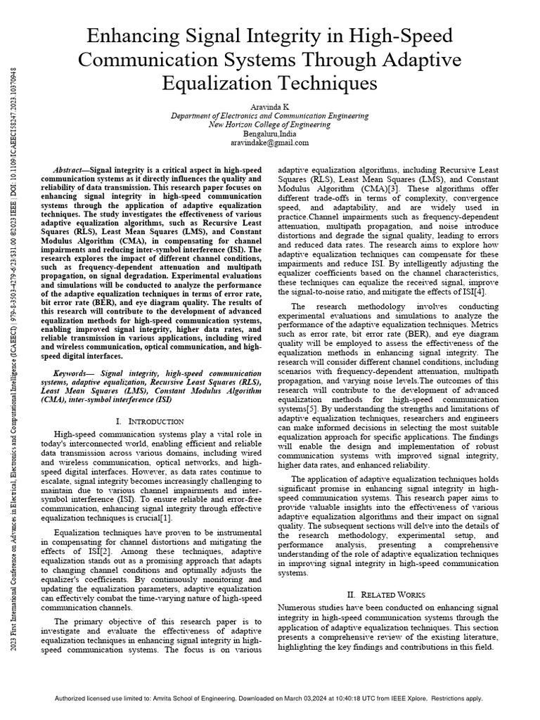 Enhancing Signal Integrity in High-Speed Communication Systems Through ...