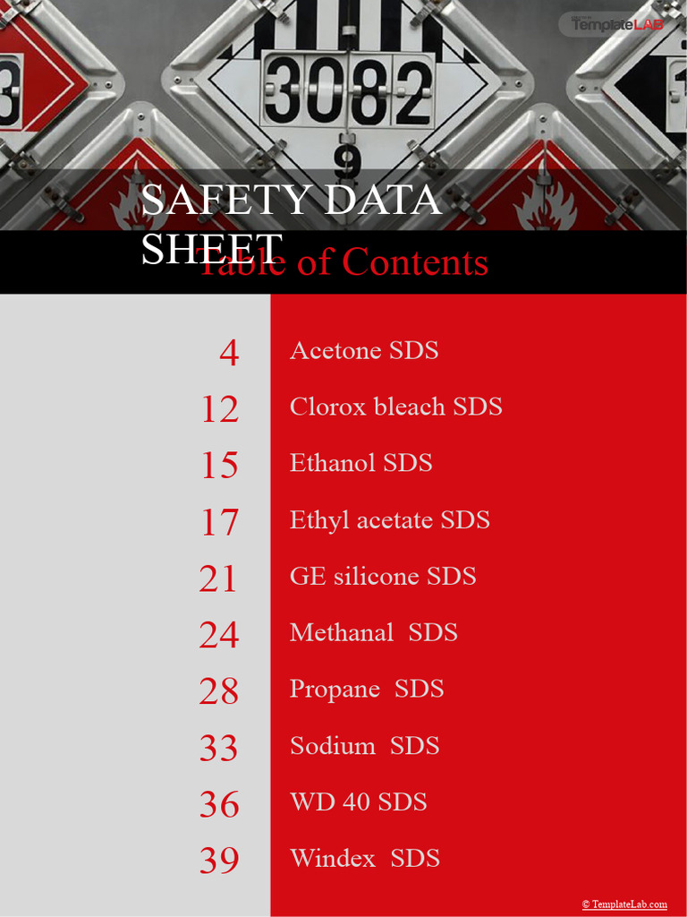 Safety Data Sheet: Acetone SDS Clorox Bleach SDS Ethanol SDS Ethyl ...