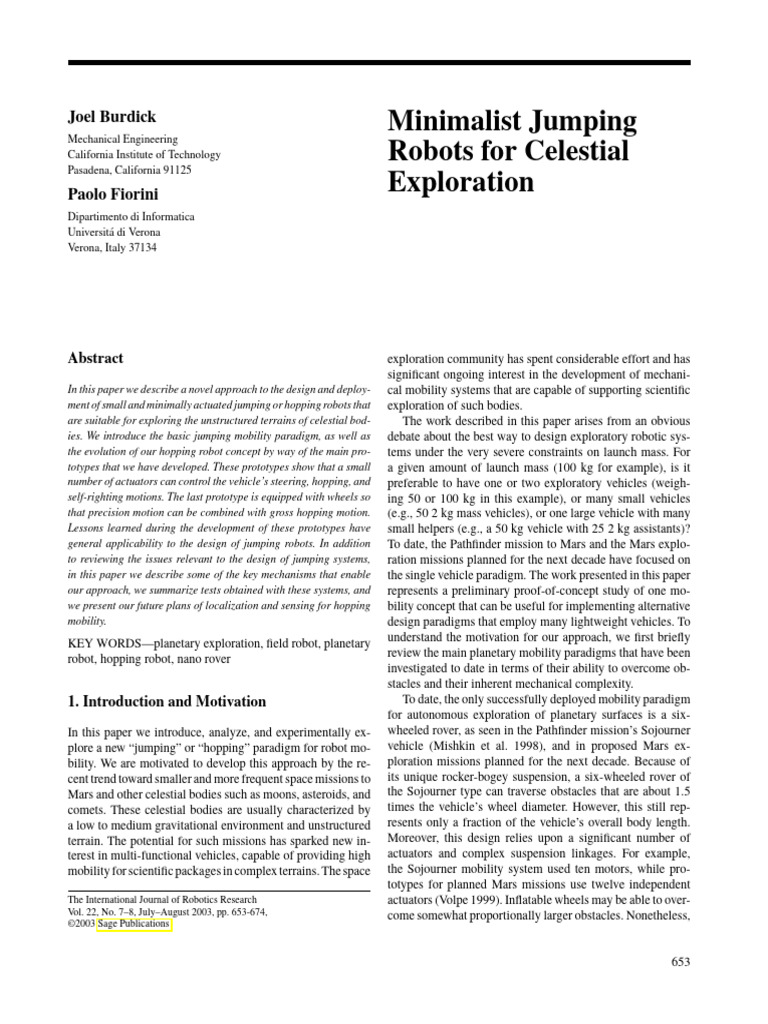 Minimalist Hopping Robots for Space Exploration | PDF | Rover (Space ...