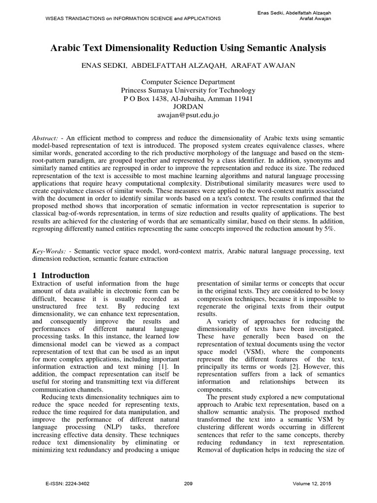 Arabic Text Dimensionality Reduction Techniques | PDF | Morphology ...