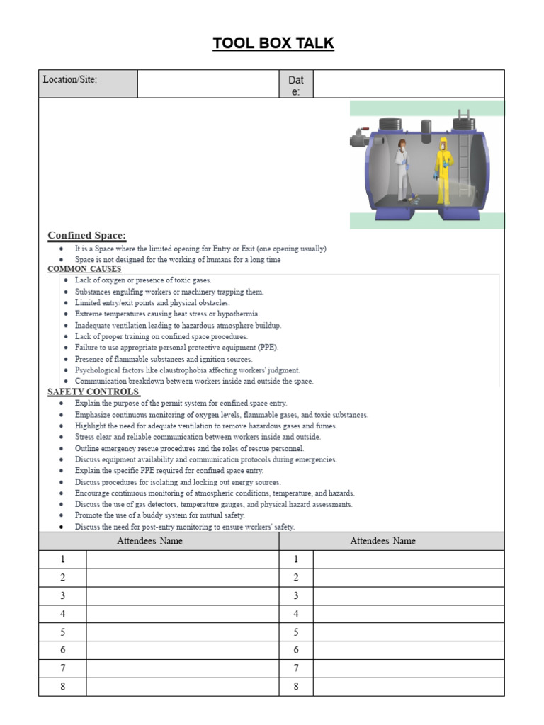 TTR-PWB-022-Rev 0 Tool Box Talk Confined Space | PDF | Hazards | Workplace