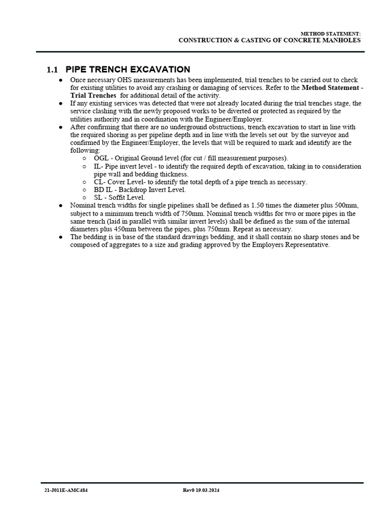 Method Statement Construction & Casting of Concrete Manholes P-3 | PDF ...