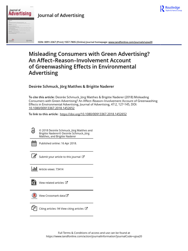 Misleading Consumers With Green Advertising An Affect Reason ...
