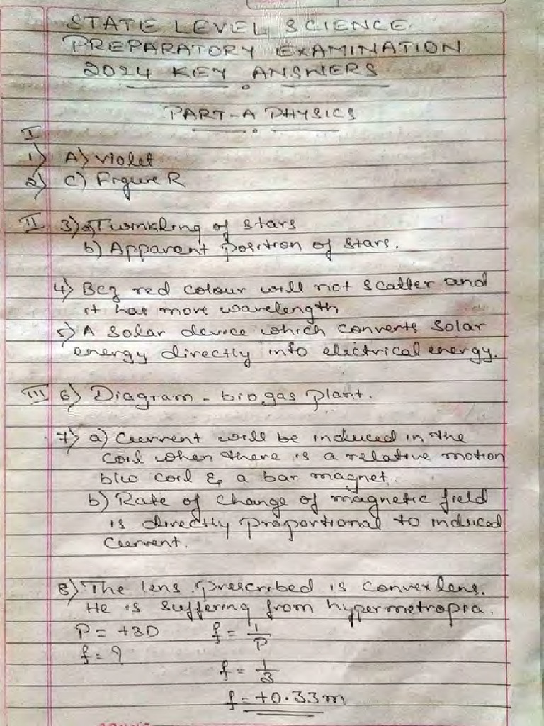 Karnataka Sslc Preparatory Exam 2024 Science Answer Key English Medium