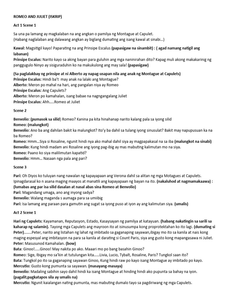 Romeo and Juliet Final Script | PDF