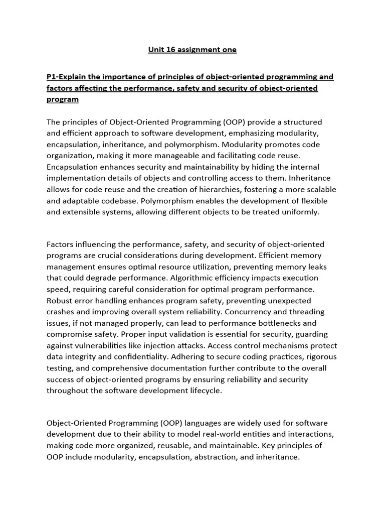 Unit 16 Assignment One Pdf Object Oriented Programming Class Computer Programming