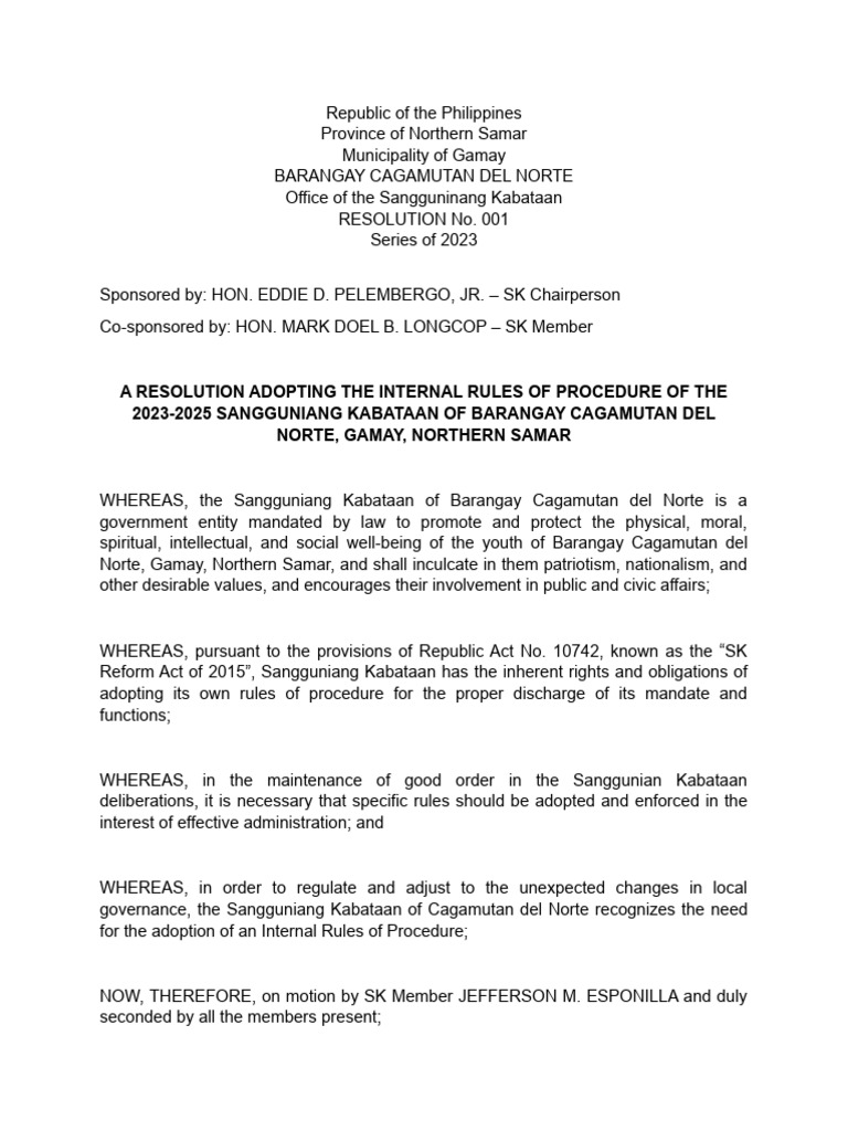 SK Internal Rules and Procedures Sample | PDF | Quorum | Committee