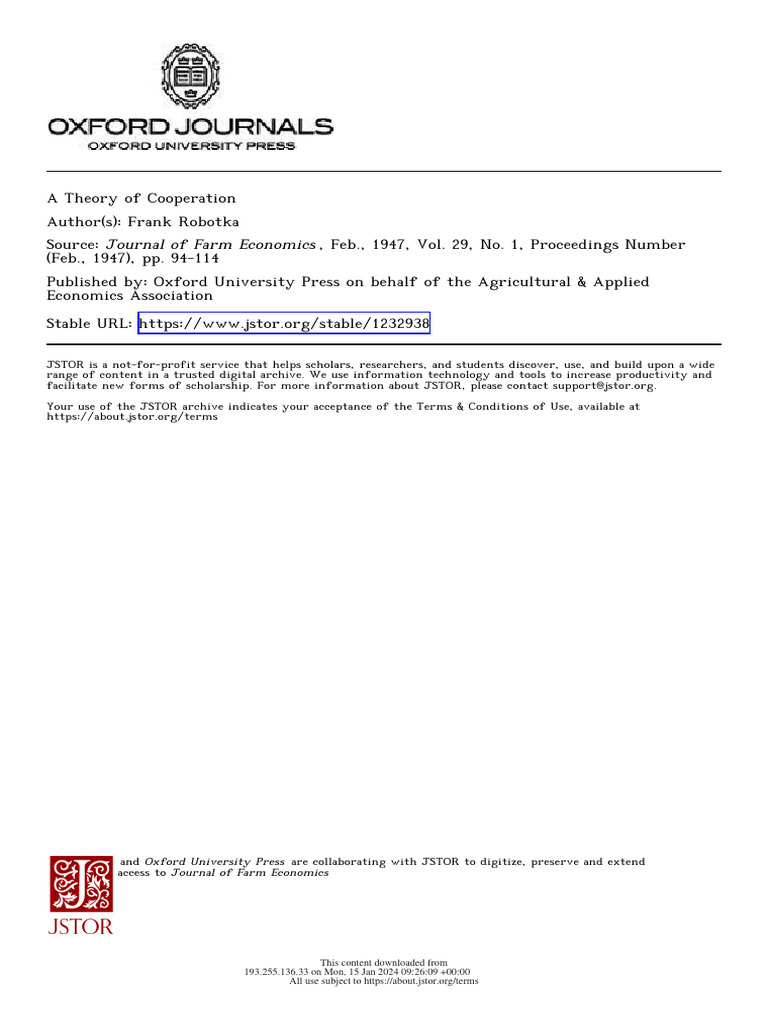 A Theory of Cooperation | PDF | Dividend | Cooperative