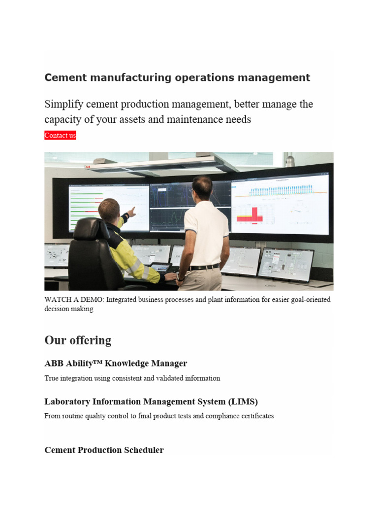 ABB Cement manufacturing operations management | PDF | Information ...