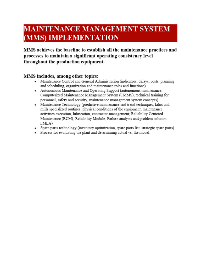Maintenance Management System | PDF | Reliability Engineering ...
