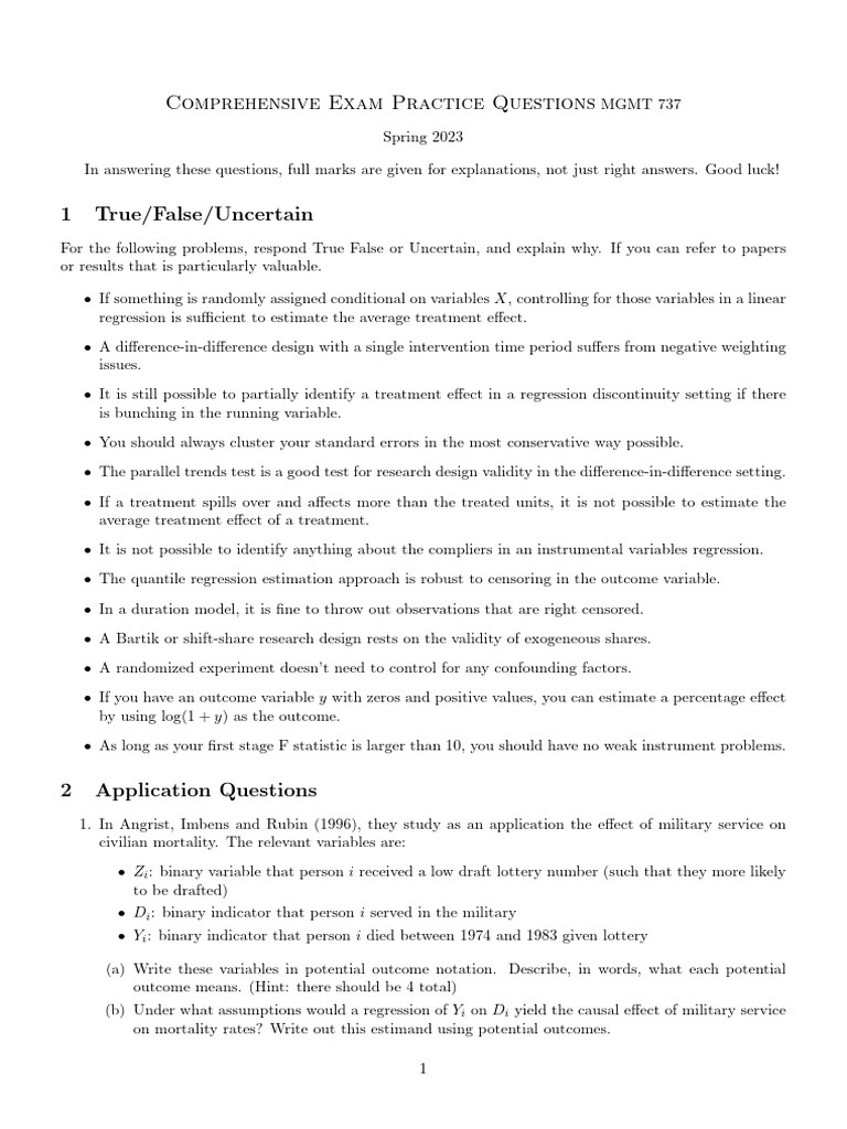 Exam Questions Pdf Regression Analysis Applied Statistics