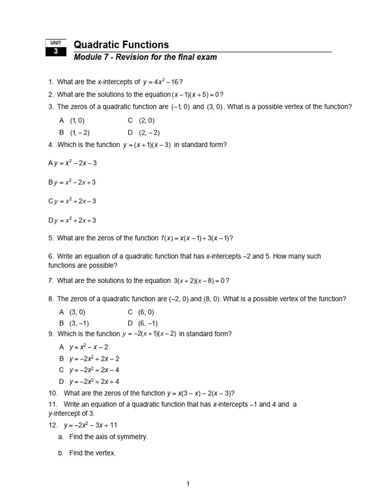 Math - Revision For Final Exam T2 | PDF | Quadratic Equation ...