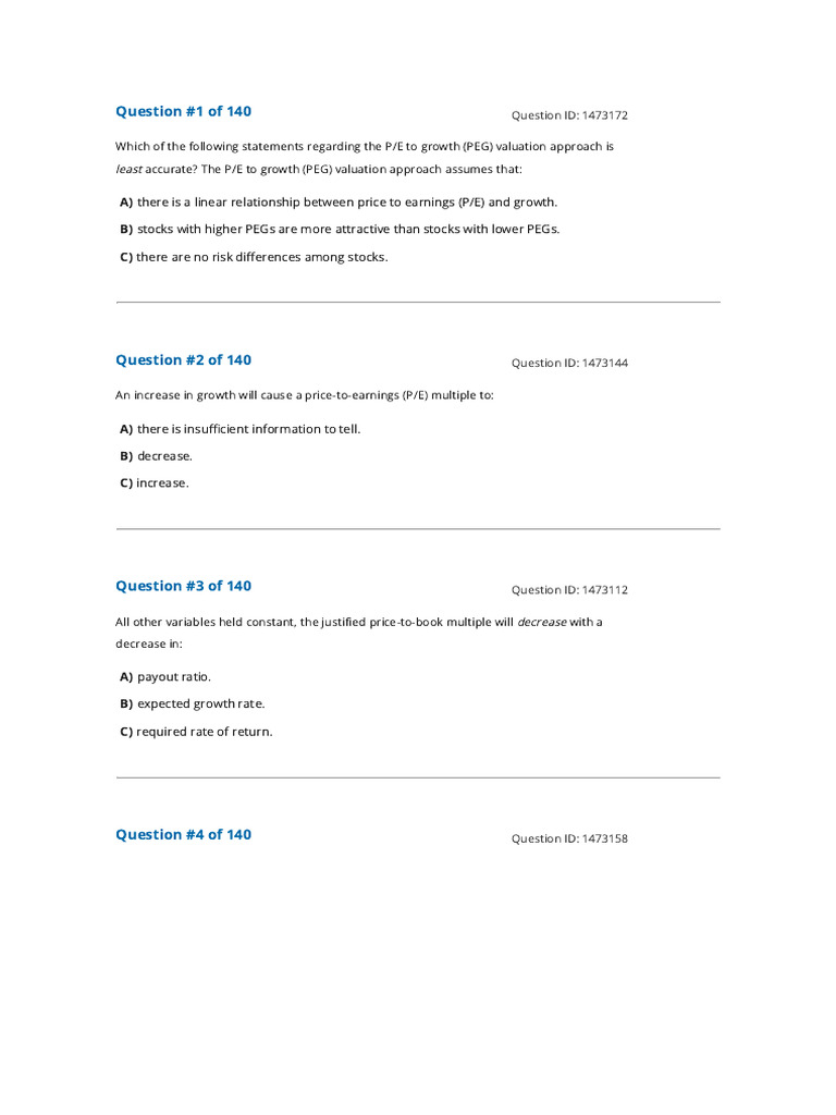 Reading 22 Market-Based Valuation - Price and Enterprise Value Multiples | PDF | Price–Earnings ...