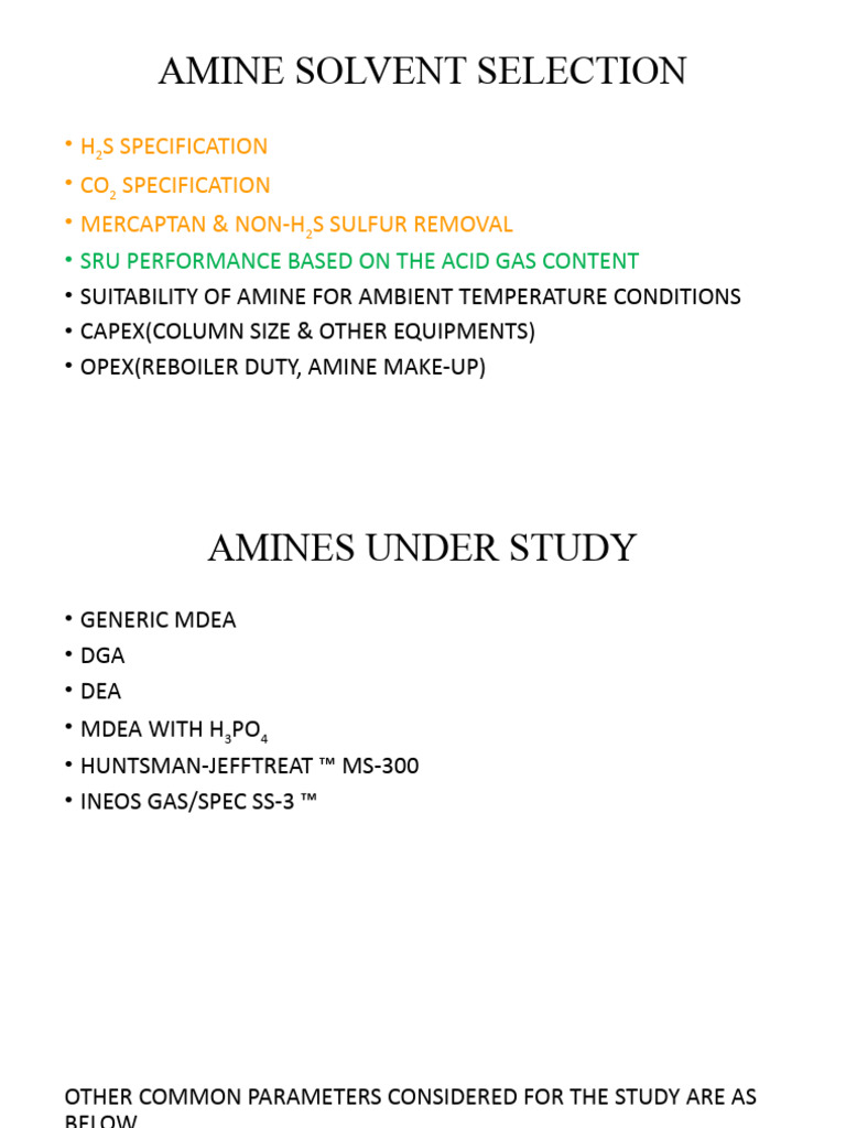 Amine Selection Study Presentation | PDF | Gases | Chemical Process ...