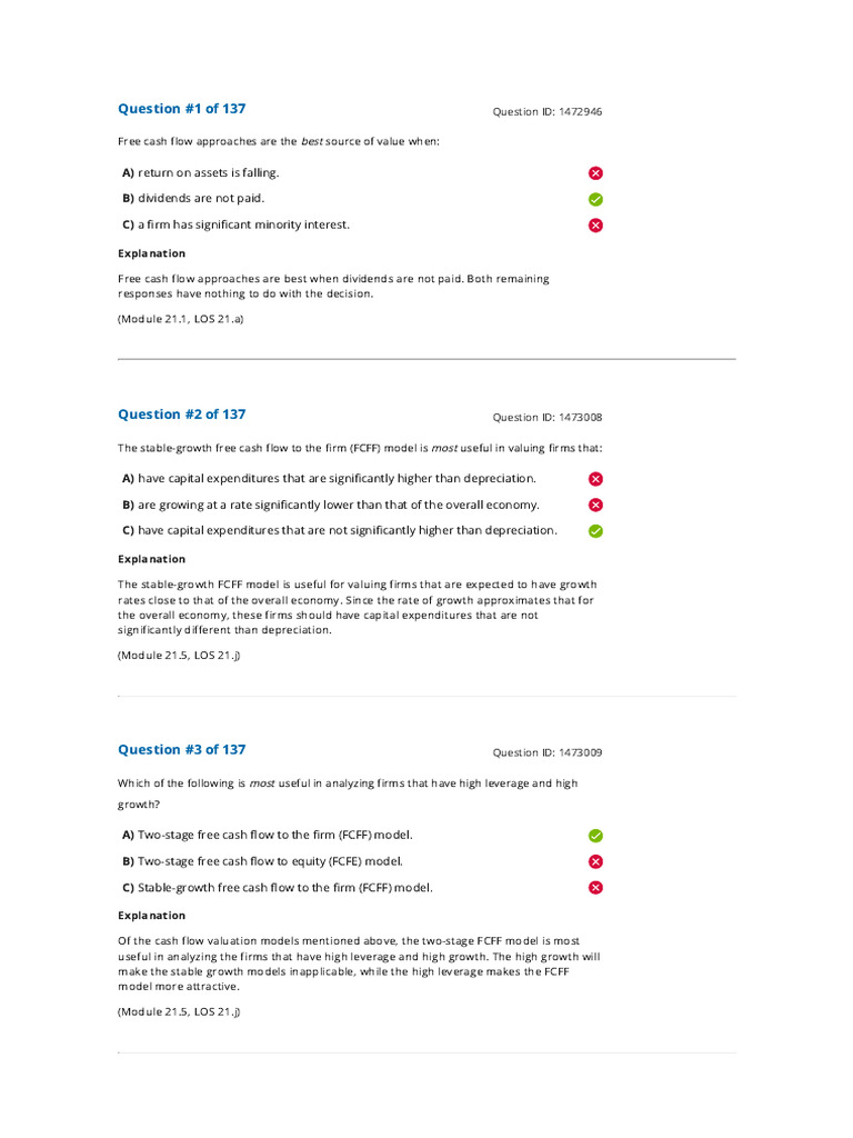 Reading 21 Free Cash Flow Valuation - Answers | PDF | Free Cash Flow ...