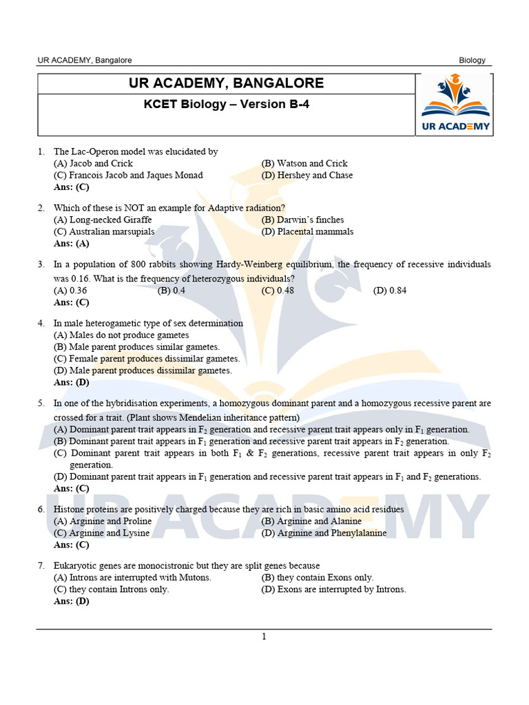 URAKCETBiology2023 Anskey | PDF | Menstrual Cycle | Dna