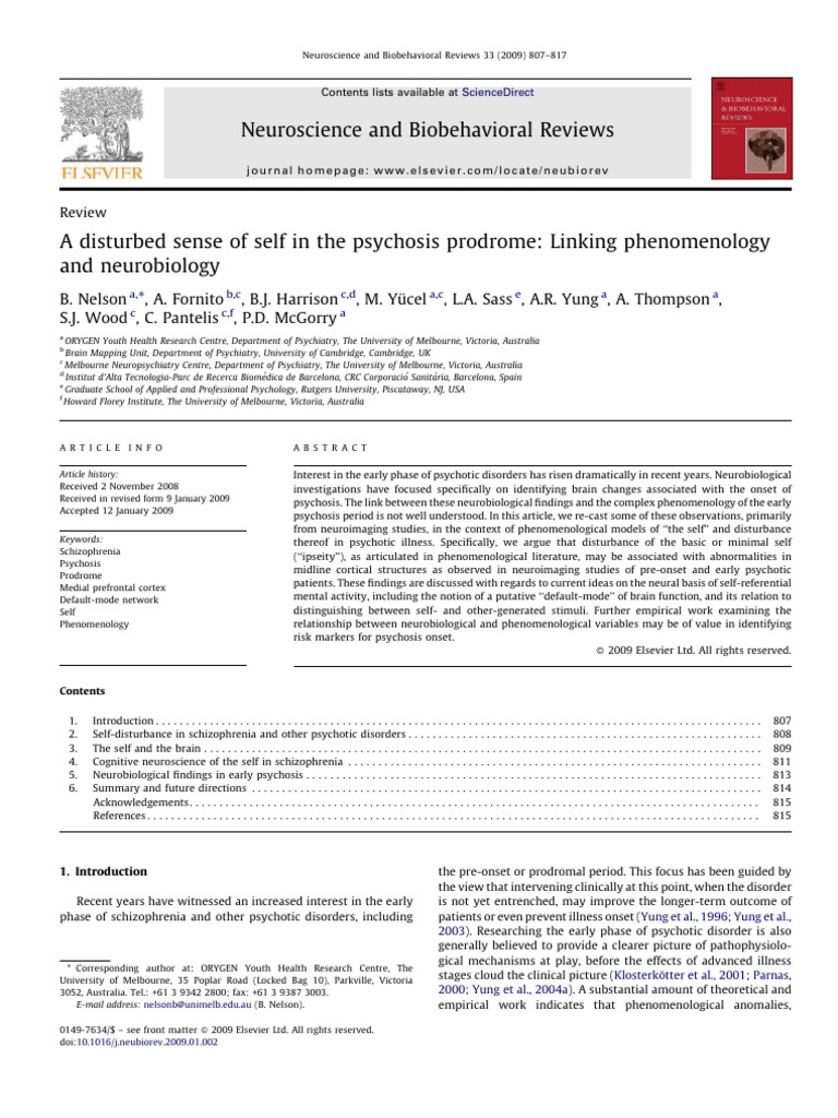 Self-Disturbance in Psychosis Prodrome | PDF | Self | Psychosis