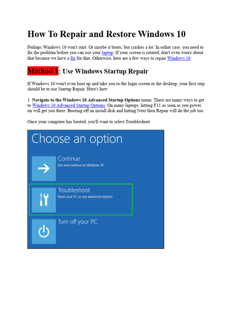 Repair and Restore Windows 10 Guide | PDF | Career & Growth