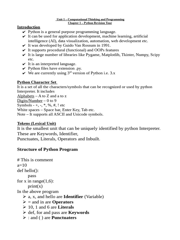 Chapter 1 Python Revision Tour Pdf Python Programming Language Data Type