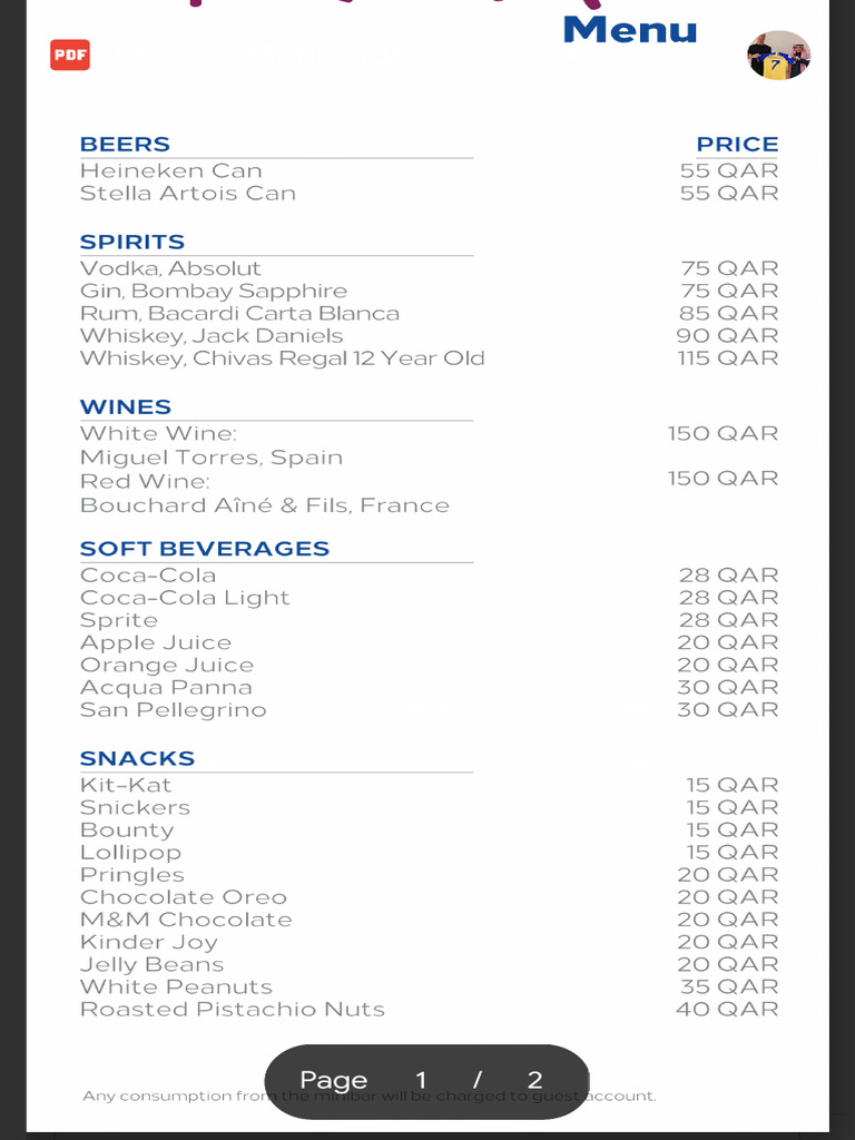 Minibar Menu - PDF - Google Drive | PDF