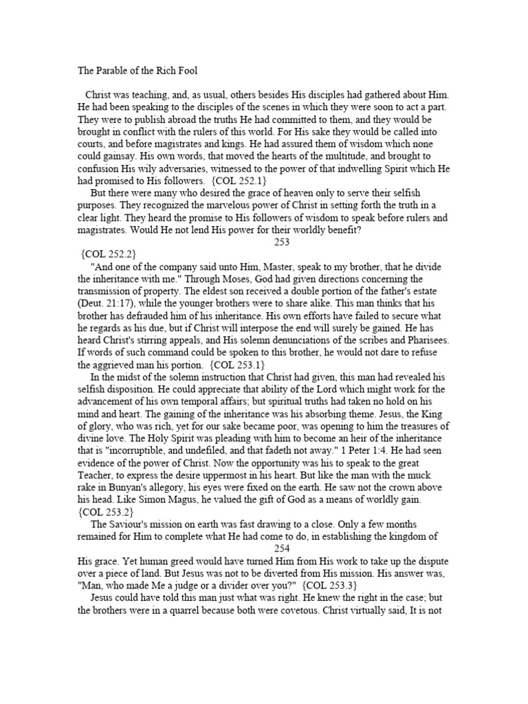 The Parable of The Rich Fool | Download Free PDF | Jesus | Glory (Religion)