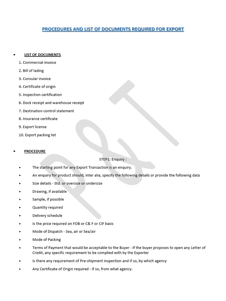 Documents And Procedure Required For Export Pdf Receipt Banks