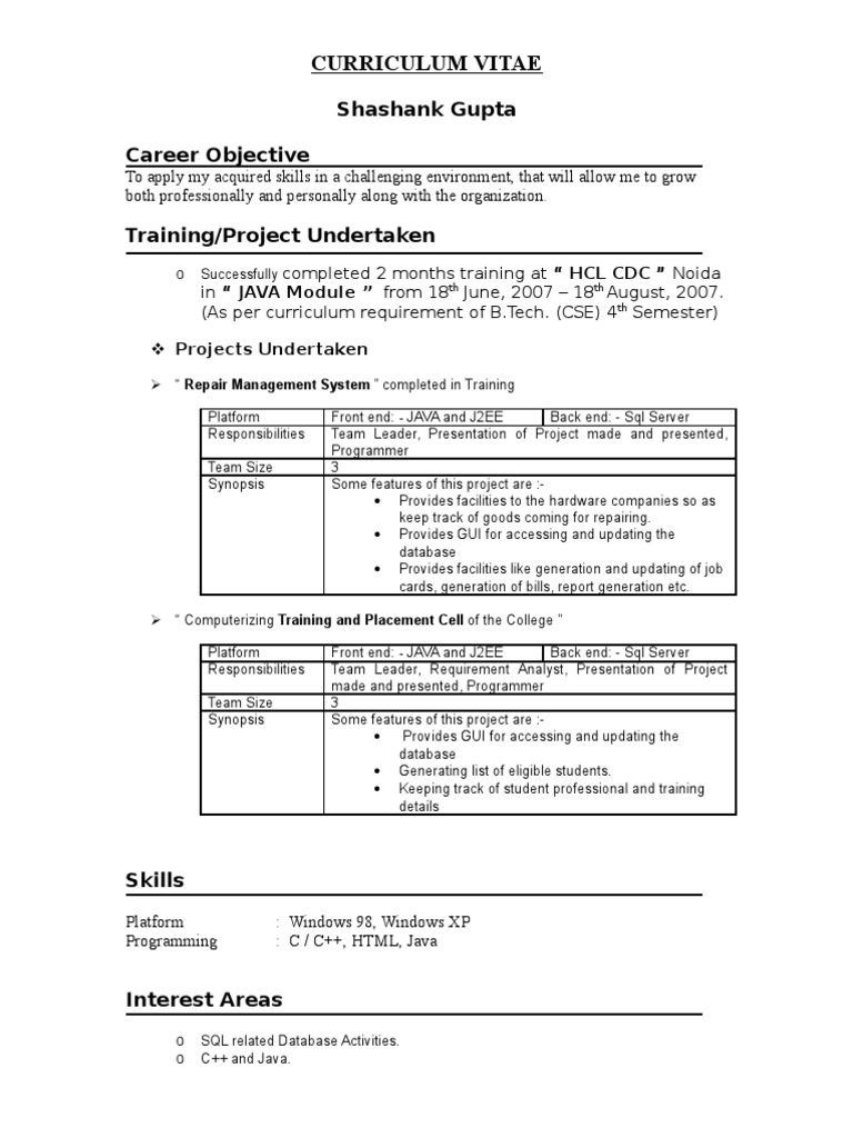 Curriculum Vitae | PDF | Java (Programming Language) | Databases
