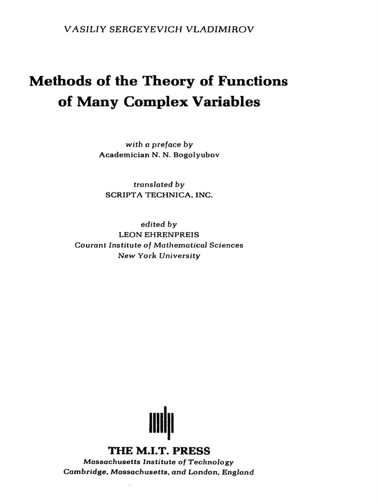 Methods of The Theory of Functions of Many Complex Variables Vladimirov | PDF | Holomorphic ...