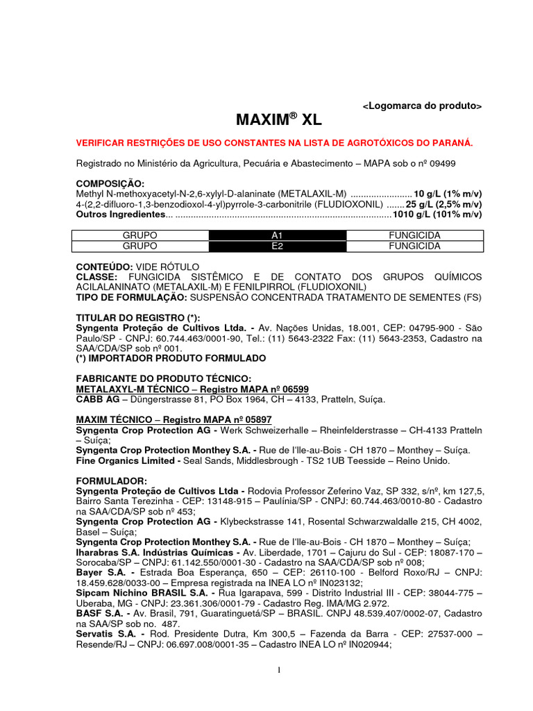 Maxim Xl 070218 | PDF | Embalagem e rotulagem | Ambiente natural