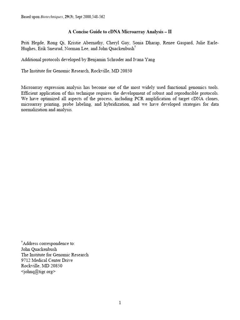 A Concise Guide To cDNA Microarray Analysis - II | PDF | Dna Microarray | Gene Expression