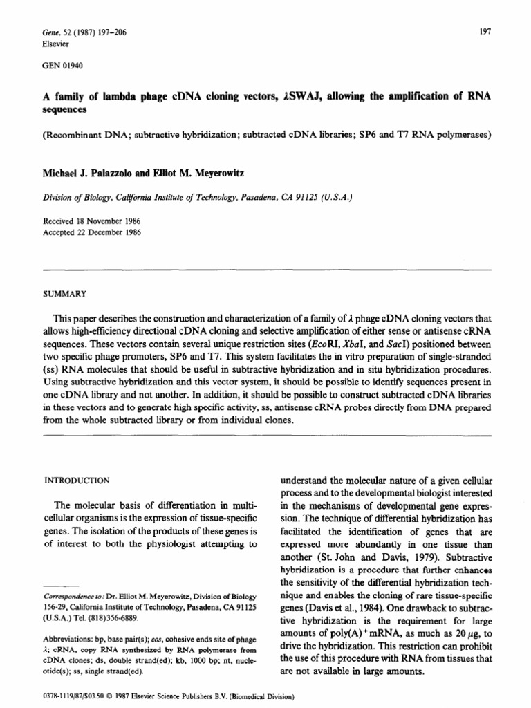 A Family of Lambda Phage cDNA Cloning Vectors | PDF | Molecular Cloning | Complementary Dna