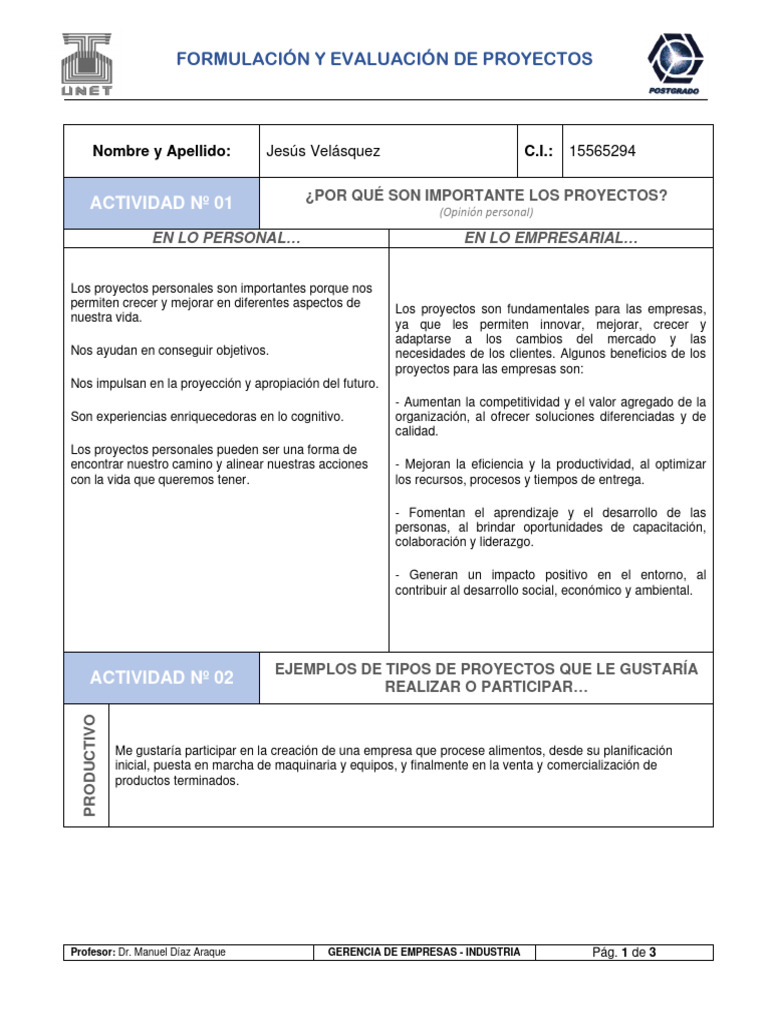 El Estudio De Proyectos Jesus Velasquez Pdf Business Marketing