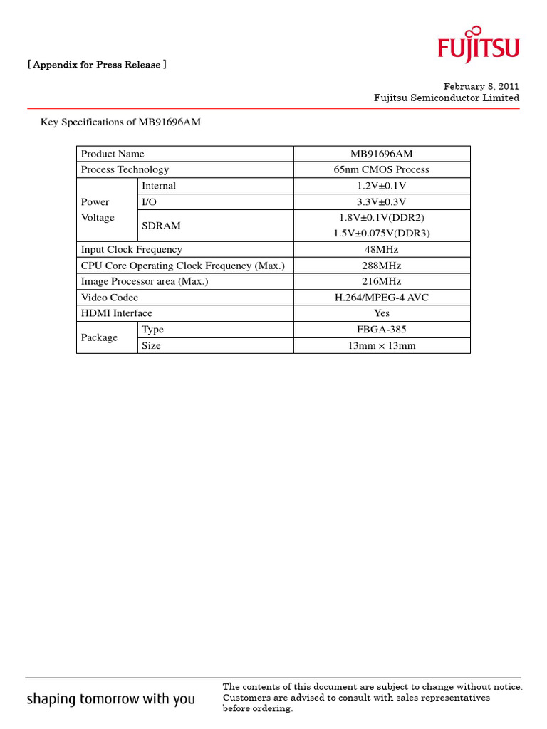 Key Specs for MB91696AM Processor | PDF