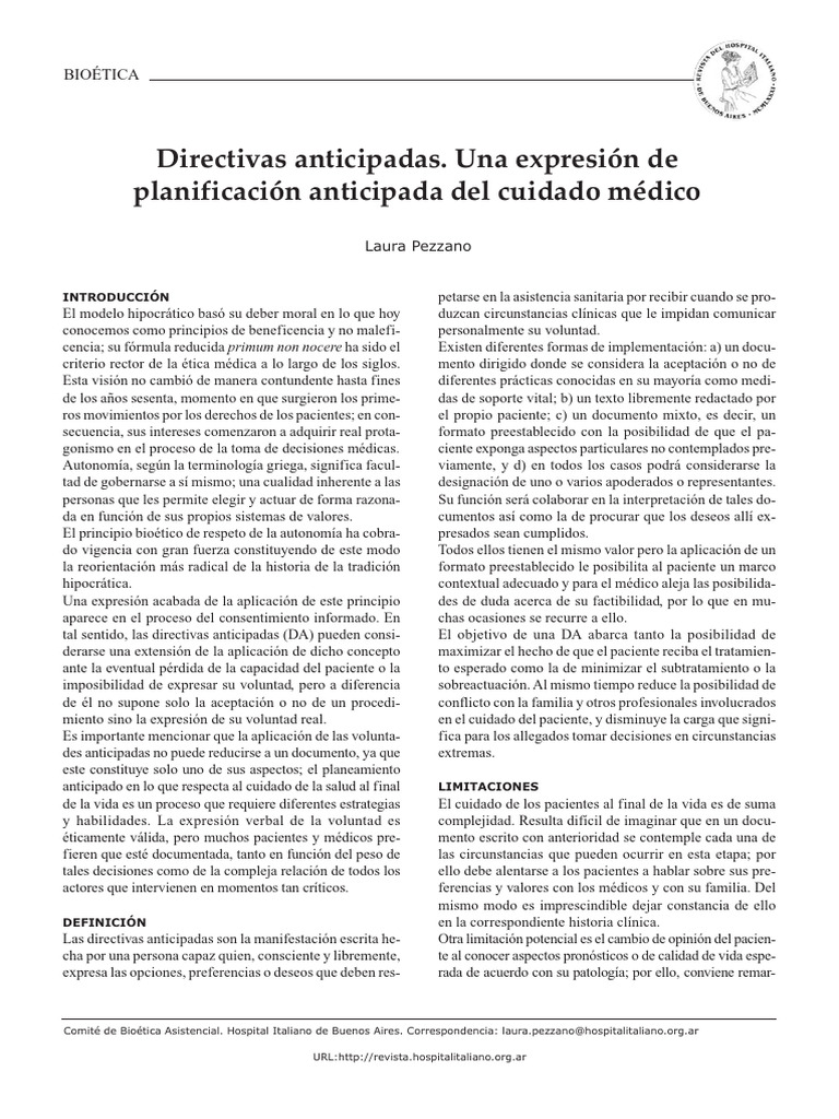 Directivas Medicas Anticipadas | PDF | Bioética | Historial médico