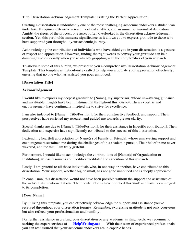 Dissertation Acknowledgement Template | PDF | Thesis